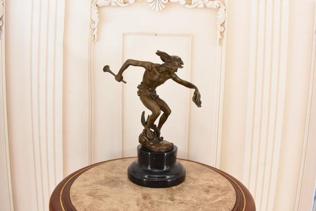 Signed Giambologna Flying Mercury Bronze Statue - Vintage Greek God ...