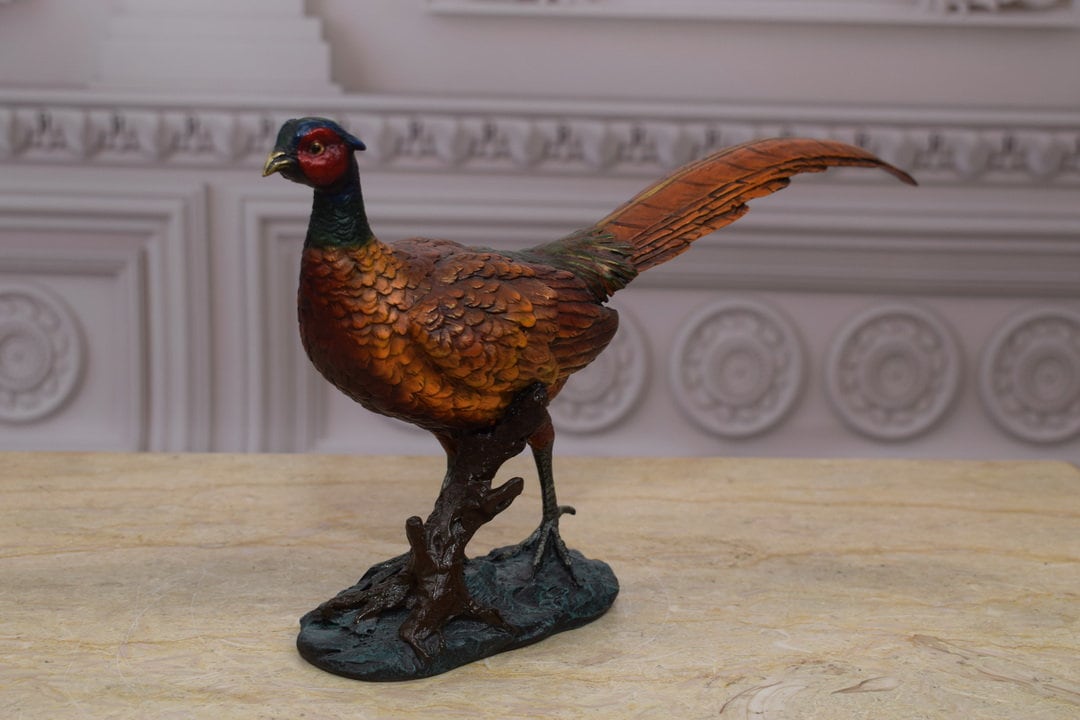 Pheasant Hunter Bronze - Sculpture Pheasant - Painted Bronze - Foundry ...