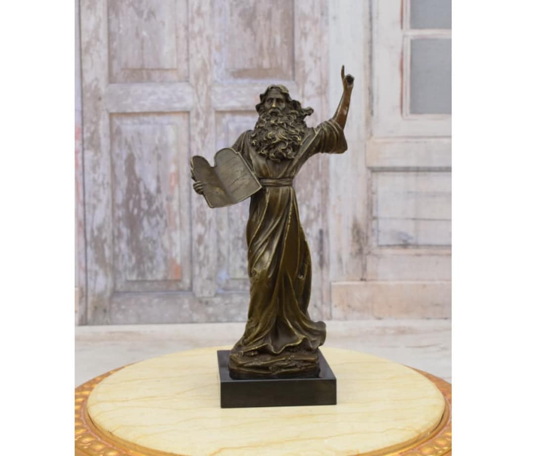 Moses From the Bible Bronze Statue - Moses Sculpture on Marble Base ...