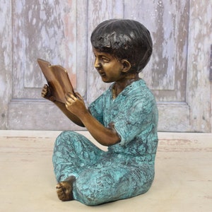 Young Boy Reading Book Bronze Statue - Young Schoolboy Sculpture ...