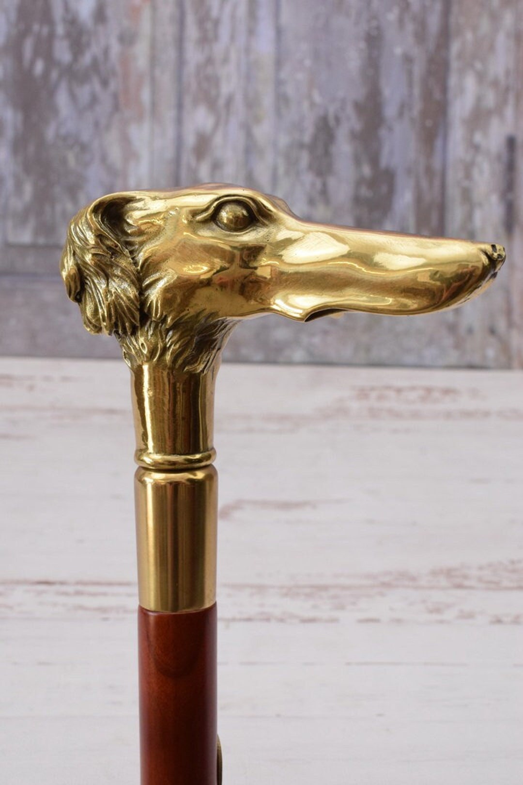 Unique Bronze Walking Stick - Bronze Greyhound Dog - Wooden and Gilded ...
