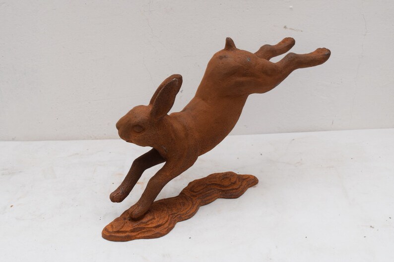 Cast Iron Statue Running Hare Garden Figurine Rustical - Etsy