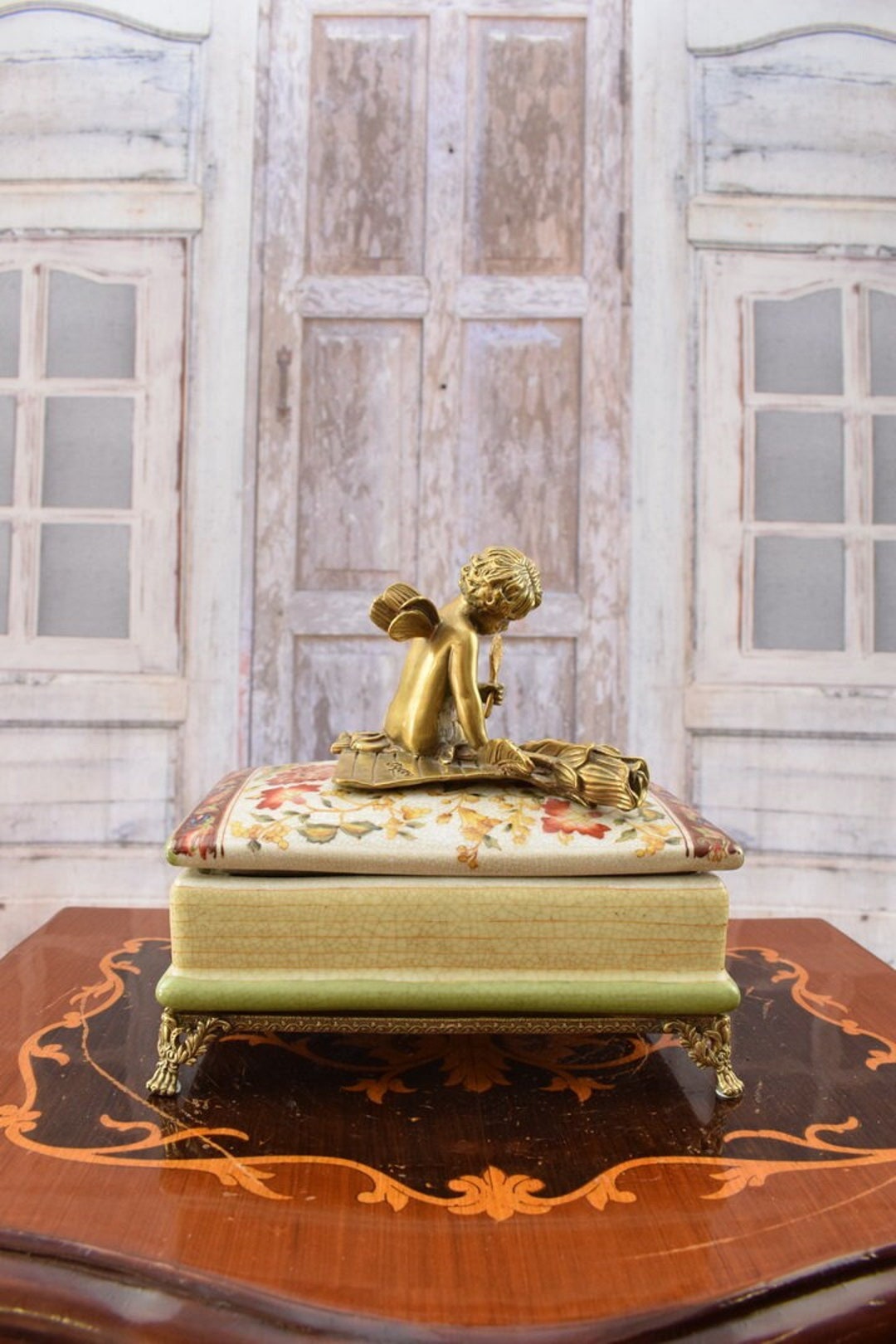Angel Writing a Letter Bronze Statue Porcelain Casket With - Etsy