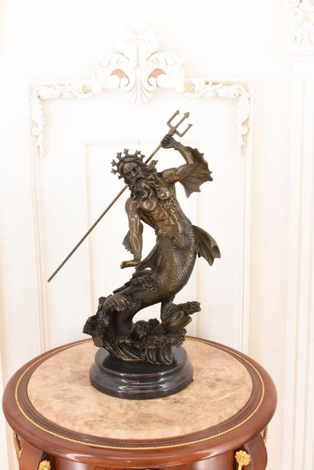 Bronze Neptune Statue With Trident: Mythological Roman God Decor (22.83 ...