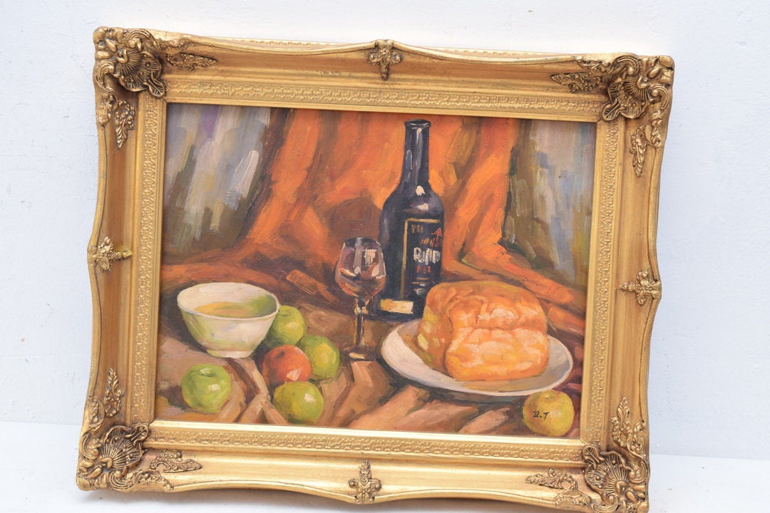 Still Life Large Painting in Golden Frame - Amazing Oil on Canvas ...