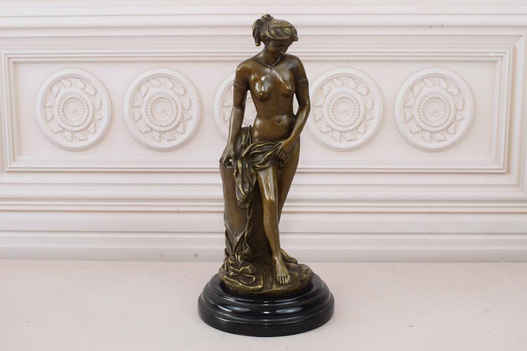Bronze Woman in Dress at the Pedestal - Bronze Figurine on Marble Base ...