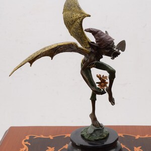 Funny Winged Goblin Bronze Statue on Marble Base - Etsy