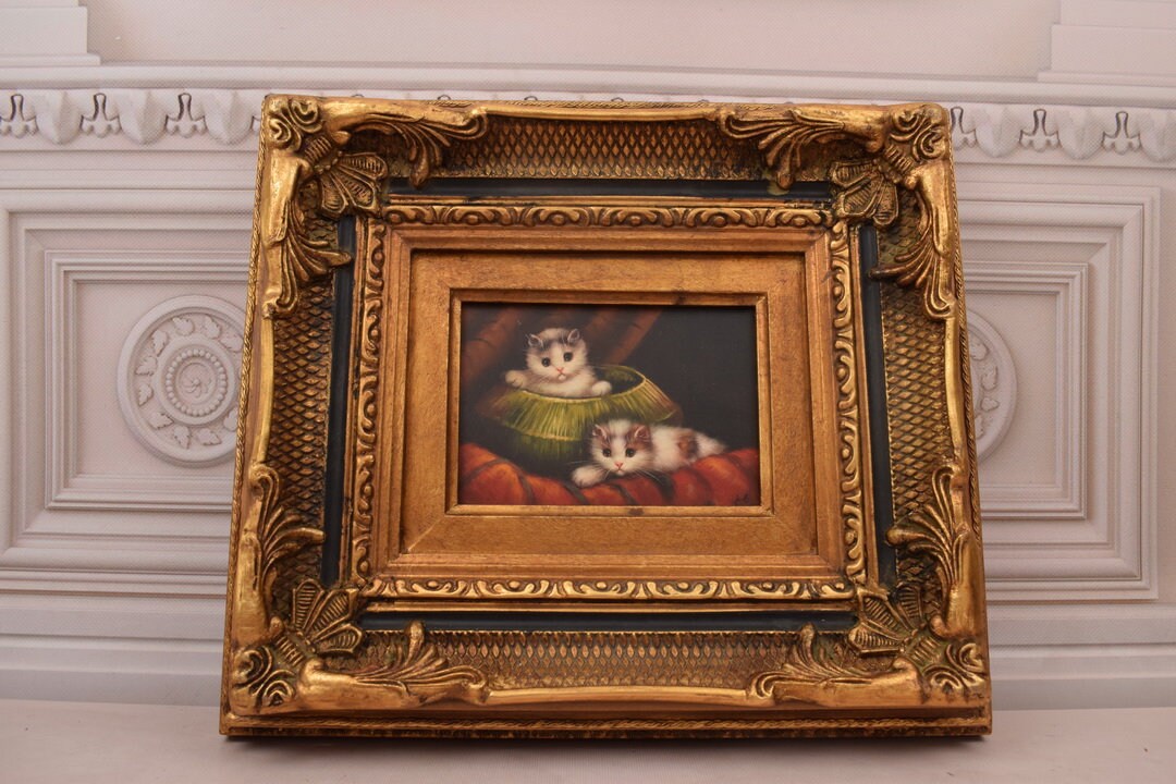 Amazing Painting Two Cats - Cat Painting in Nice Gold Frame - Wall ...