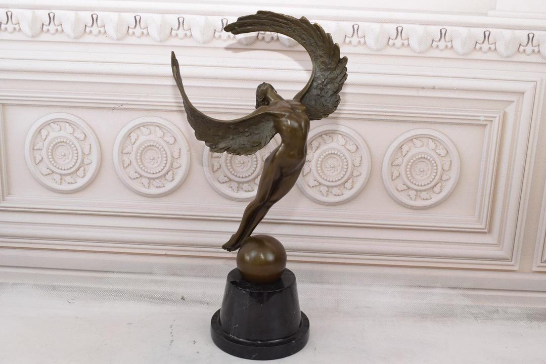 Icarus Bronze Sculpture: Winged Woman Art Nouveau Figurine on Marble - Etsy
