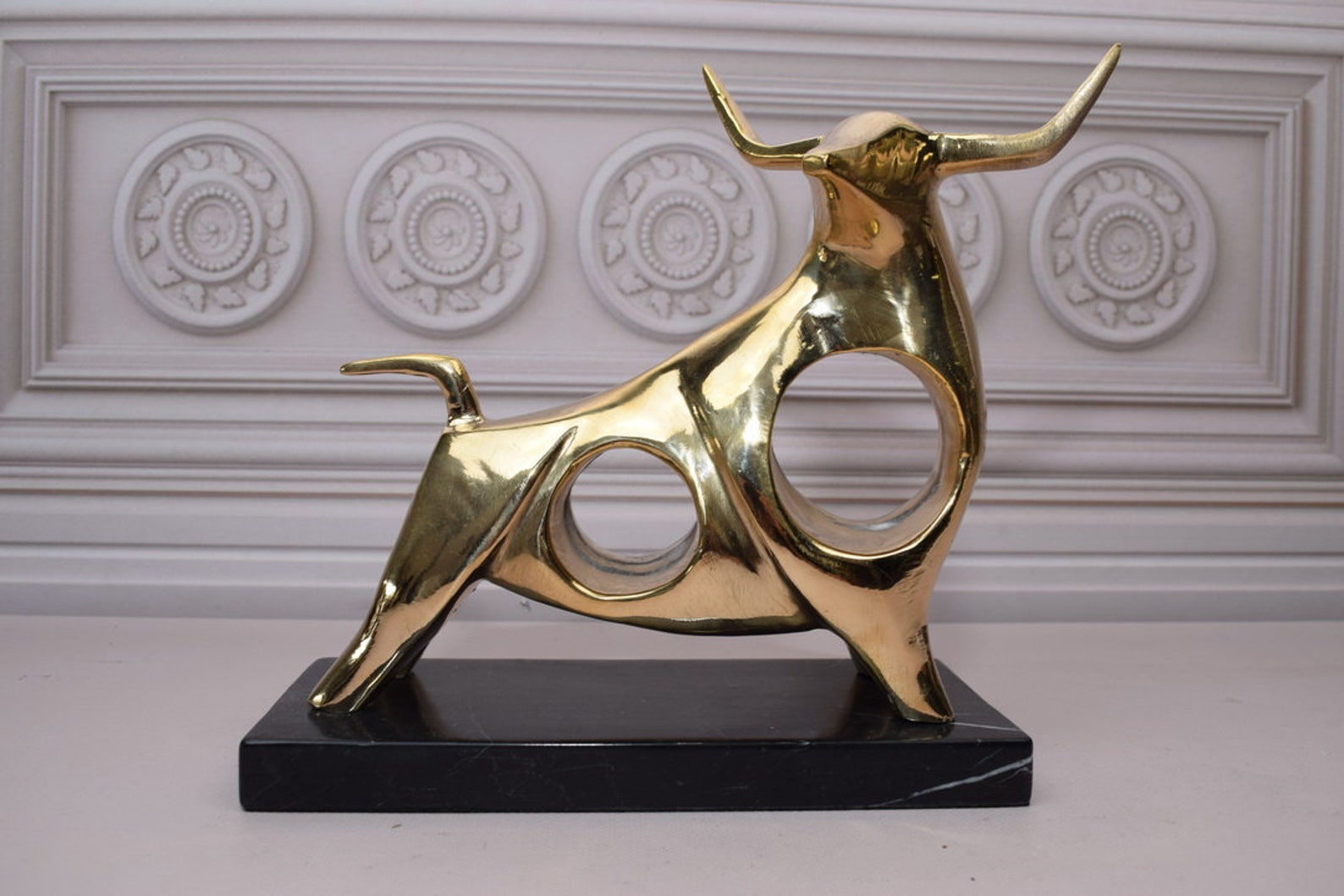 Gilded Bronze Bull Statue: Modernist Abstract Sculpture, Taurus Gift - Etsy