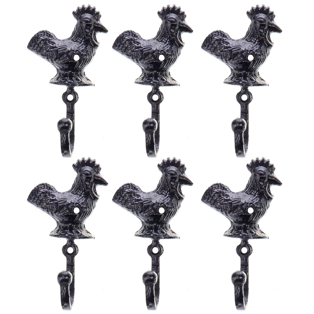 6 X Wall Hanger With Roosters Cast Iron Black Hook Rooster Statue ...