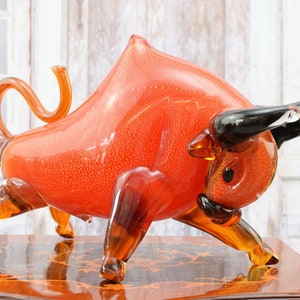 Vintage Murano Style Red Glass Bull Statue - Italian Art Glass Decor - Etsy
