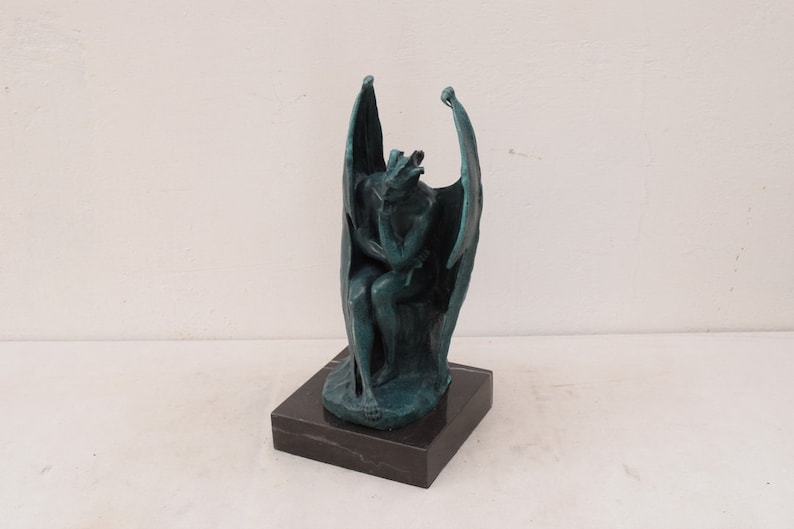 Pensive Devil Satan Winged Lucifer Bronze Sculpture Figure - Etsy