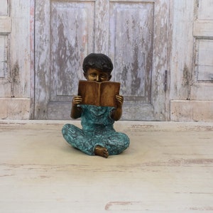 Young Boy Reading Book Bronze Statue - Young Schoolboy Sculpture ...