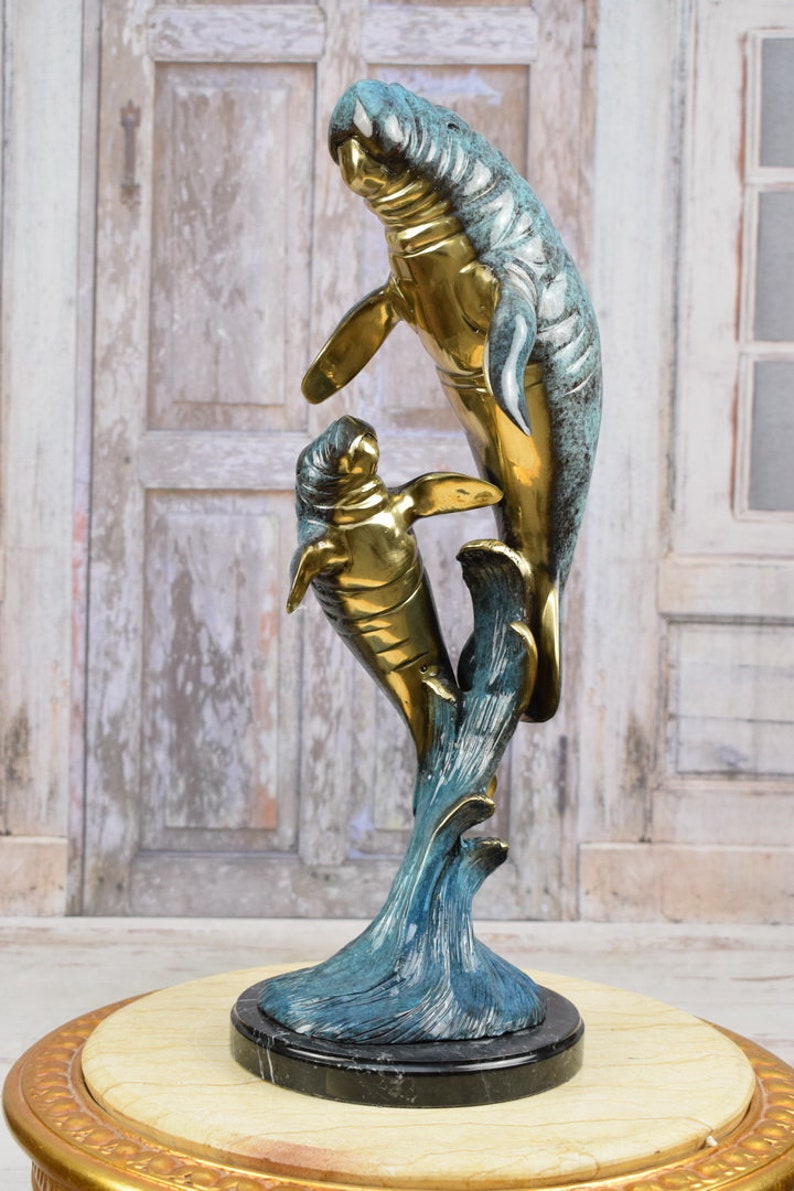Gilded Bronze Manatee Statue: Vintage Sea Mammal Sculpture - Etsy