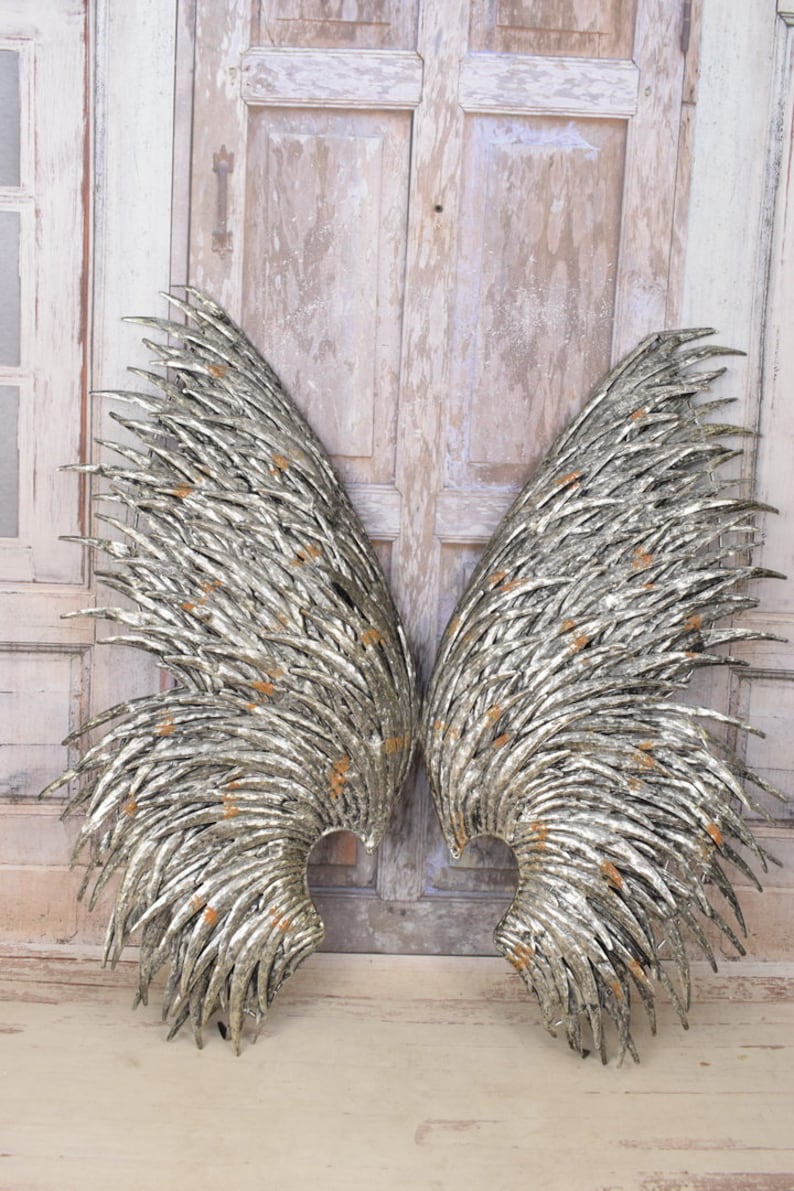 Rustic Metal Angel Wings Wall Art: Silver & Gold Handmade Decor - Etsy