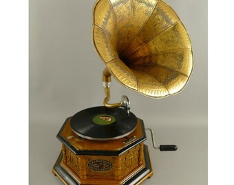 Nostalgic Gramophone Phonograph New Working Record Player Antique Style ...