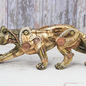 Steampunk Panther - Figurine Metal Bronze - Steampunk Goldene Panther ...
