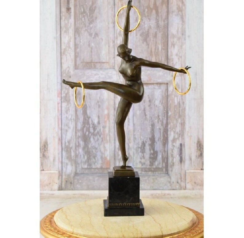 Bronze Gymnast Sculpture With Hoop: Marble Base Dancer Decor - Etsy