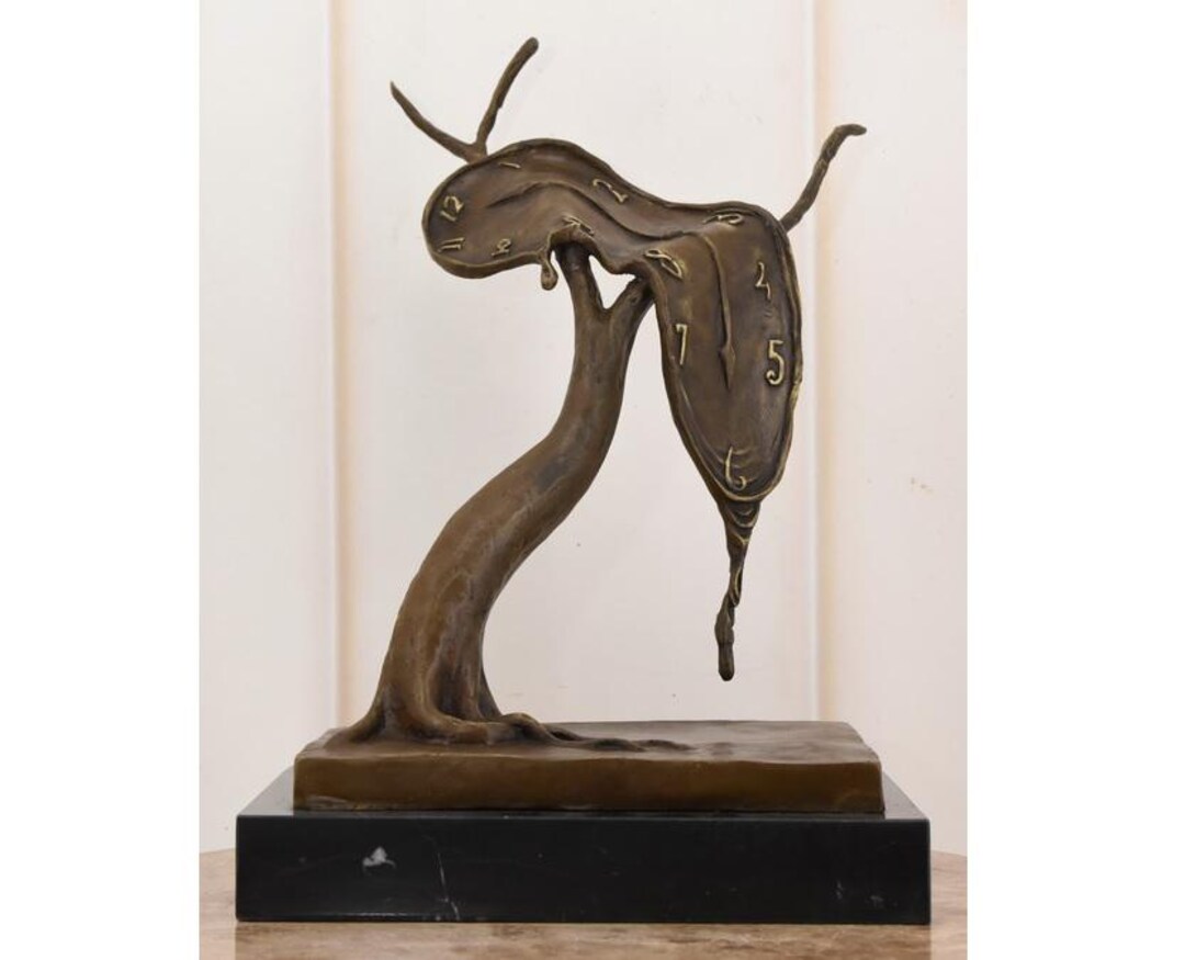 Dali Style Melting Clock Sculpture: Bronze Surrealist Art on Marble - Etsy