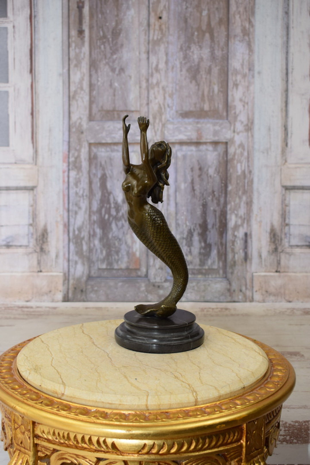 Amazing Mermaid Statue Bronze Sculpture Bronze Water Woman On Marble