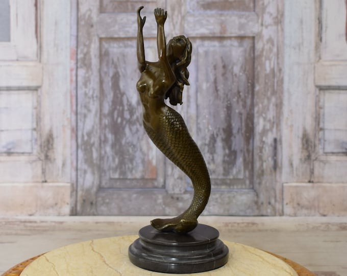 Amazing Mermaid Statue Bronze - Sculpture Bronze Water Woman on Marble ...