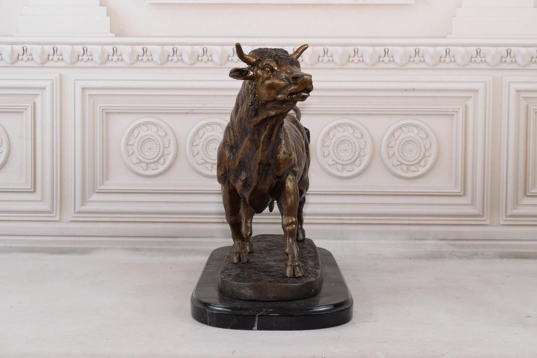 Large Bull Bronze Statue on Marble Base - Le Taureau by Arnadia ...