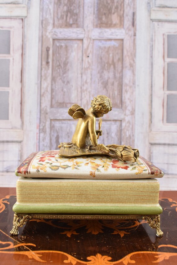 Angel Writing a Letter Bronze Statue - Porcelain Cask… - Gem