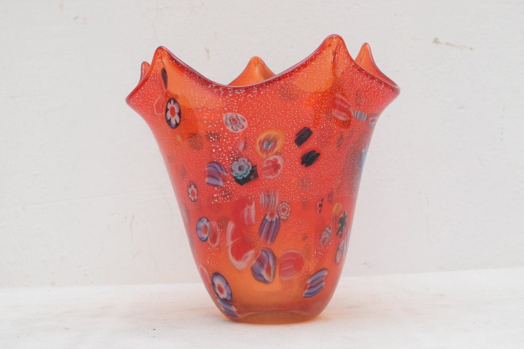 Red Glass Vase Murano Style Flower Pot - Hand Made Venetian Glass ...