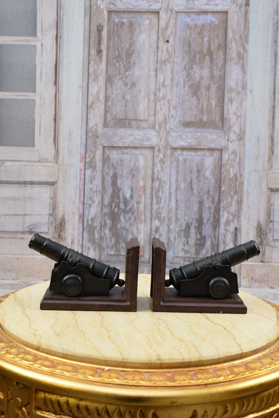 Pair Cannons Bookends - Cast Iron Sculpture Figurine Canon - Gift Idea ...