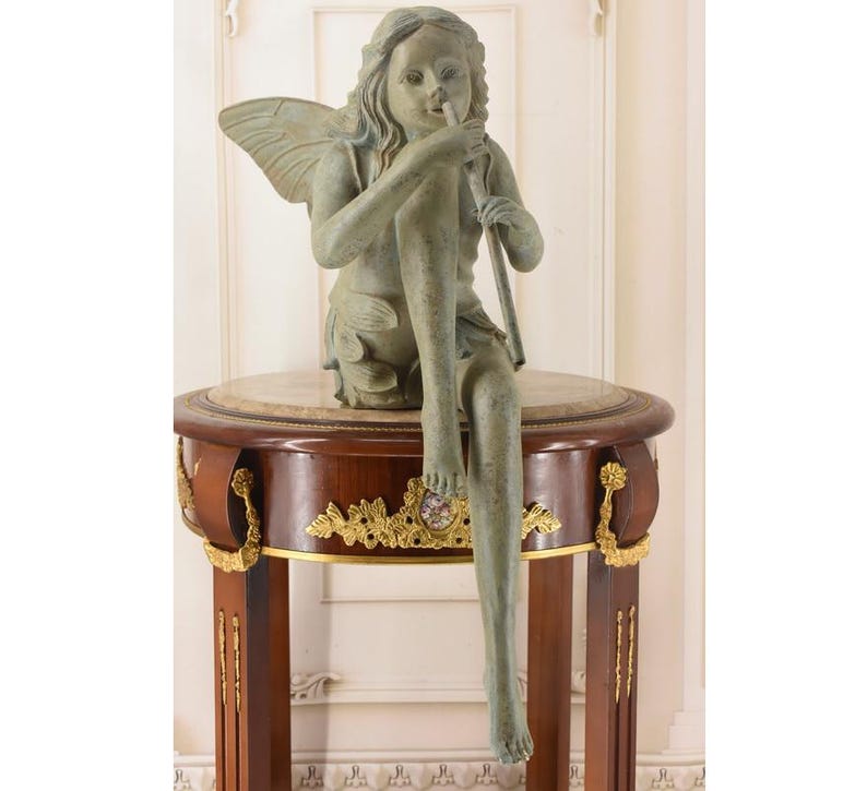 Fada Sentada com Flauta – Escultura Élfica em Bronze – Estatueta ...