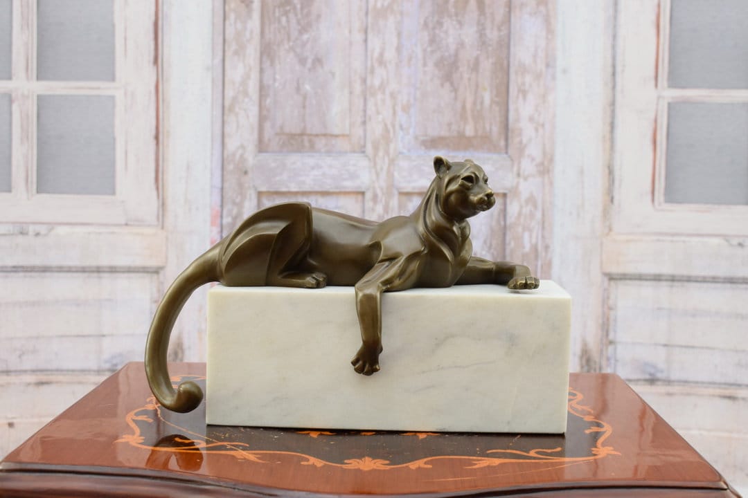Large Lying Panther Bronze Statue Sculpture Bronzepanther Home Decor ...
