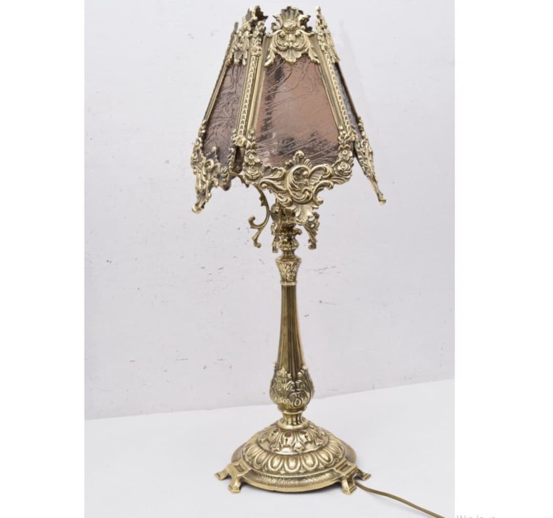Exclusive Stand Brass Lamp 80cm - Rococo Style Lamp Office - Glass Lamp ...