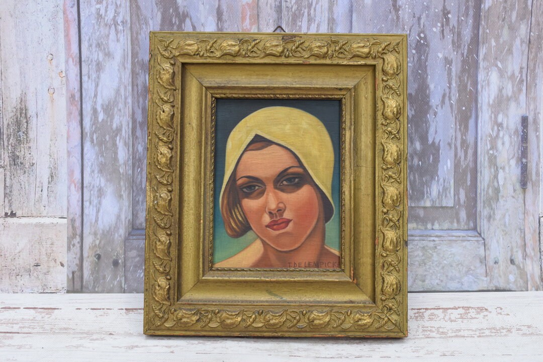 Painting Art Deco Tamara De Lempicka Style Portrait Woman Old Oil on ...
