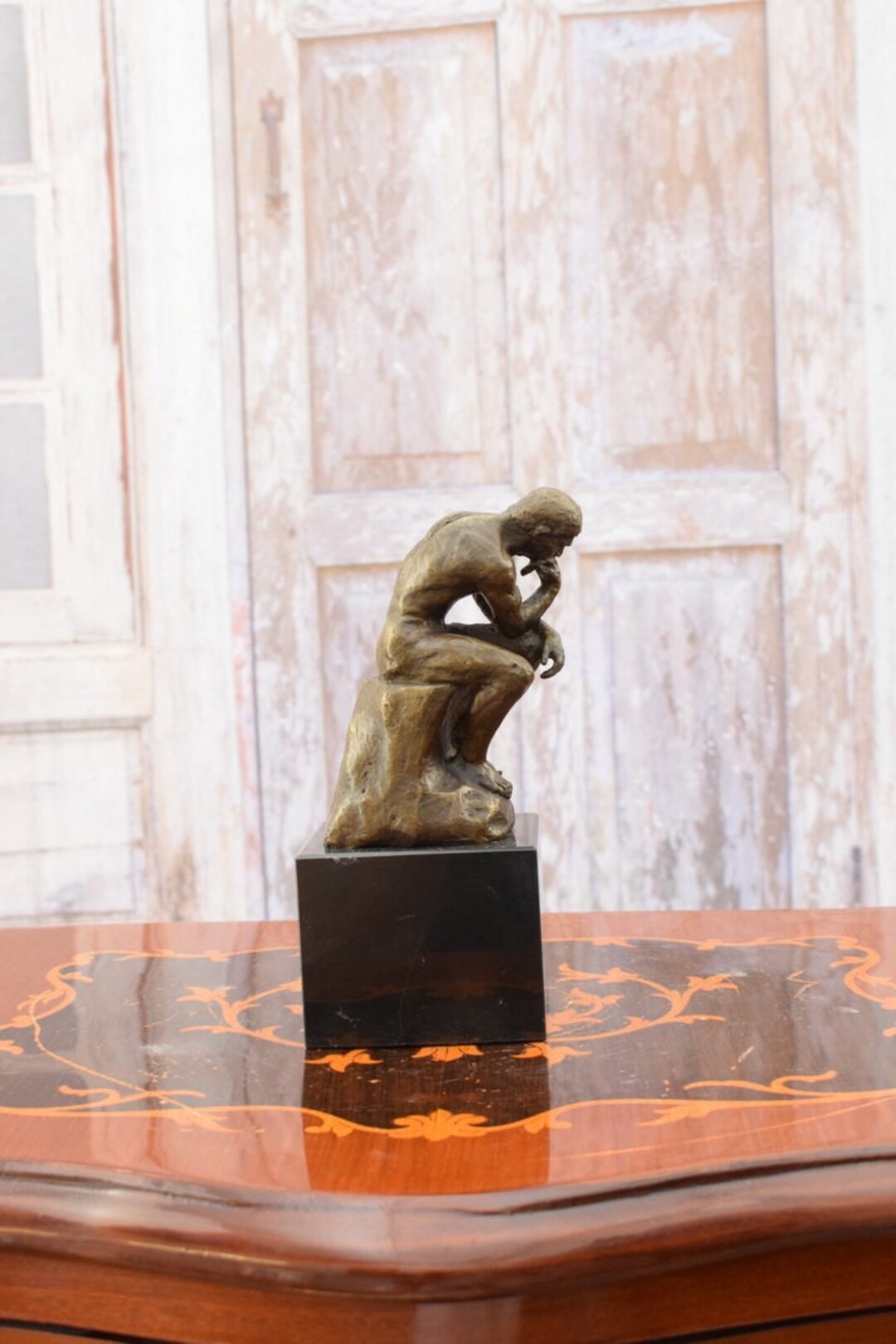 The Thinker Bronze Statue: Auguste Rodin Sculpture on Marble Base - Etsy