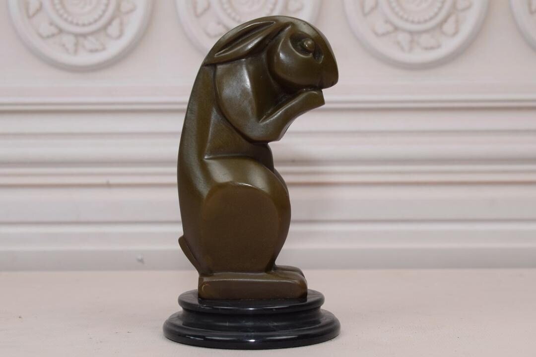 Art Deco Rabbit Sculpture: Vintage Hare Statue on Marble Base - Etsy