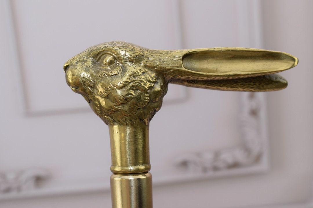 Rabbit Wooden and Bronze Walking Stick - Hare Cane - Gold Hare ...