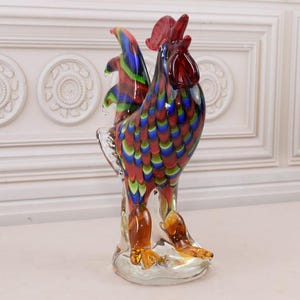 Amazing Colorful Rooster Glass Figurine - Rooster Murano Style - Glass ...
