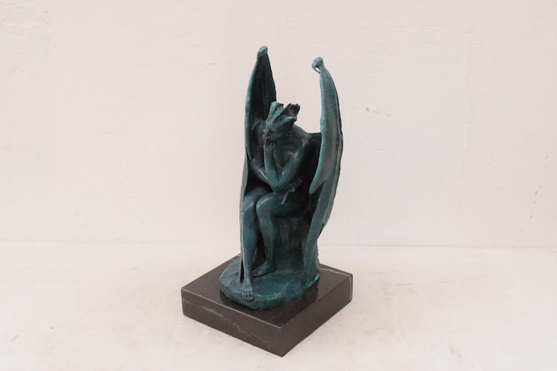 Pensive Devil Satan Winged Lucifer Bronze Sculpture Figure - Etsy