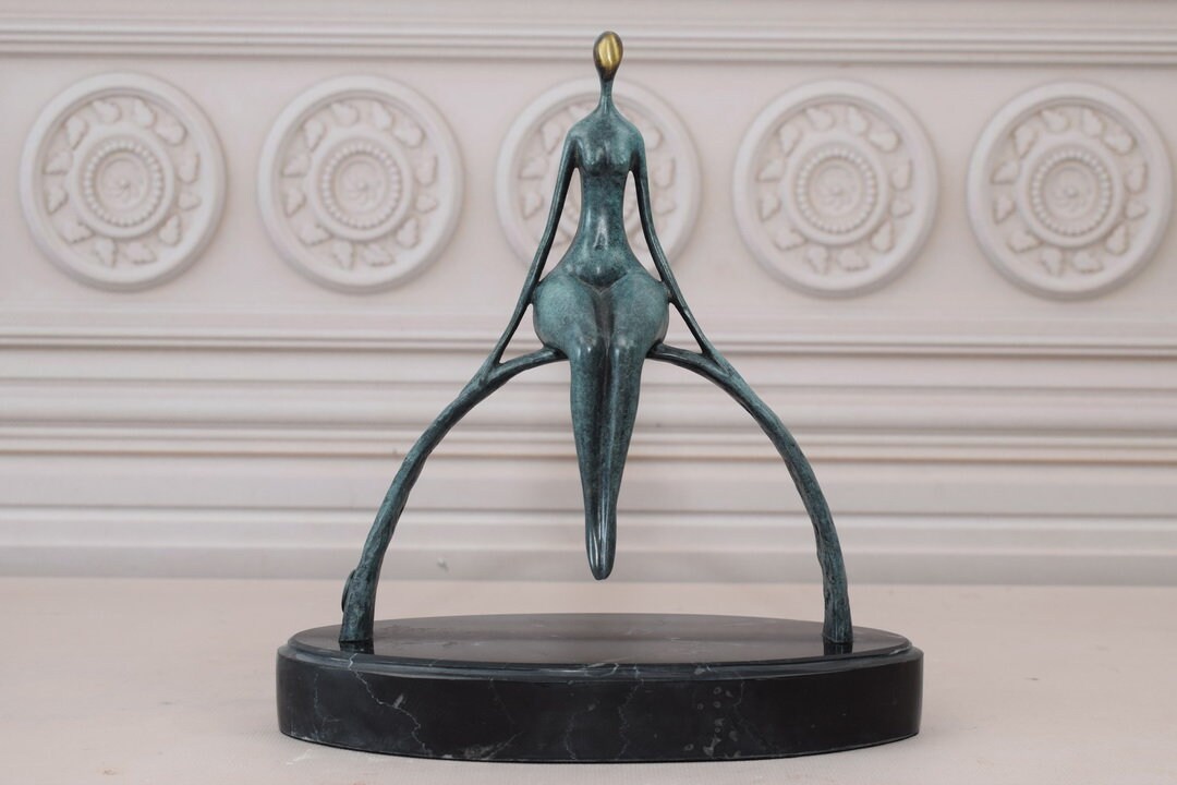 Modernist Sitting Woman Bronze Statue - Marble Base - French Sculpture ...