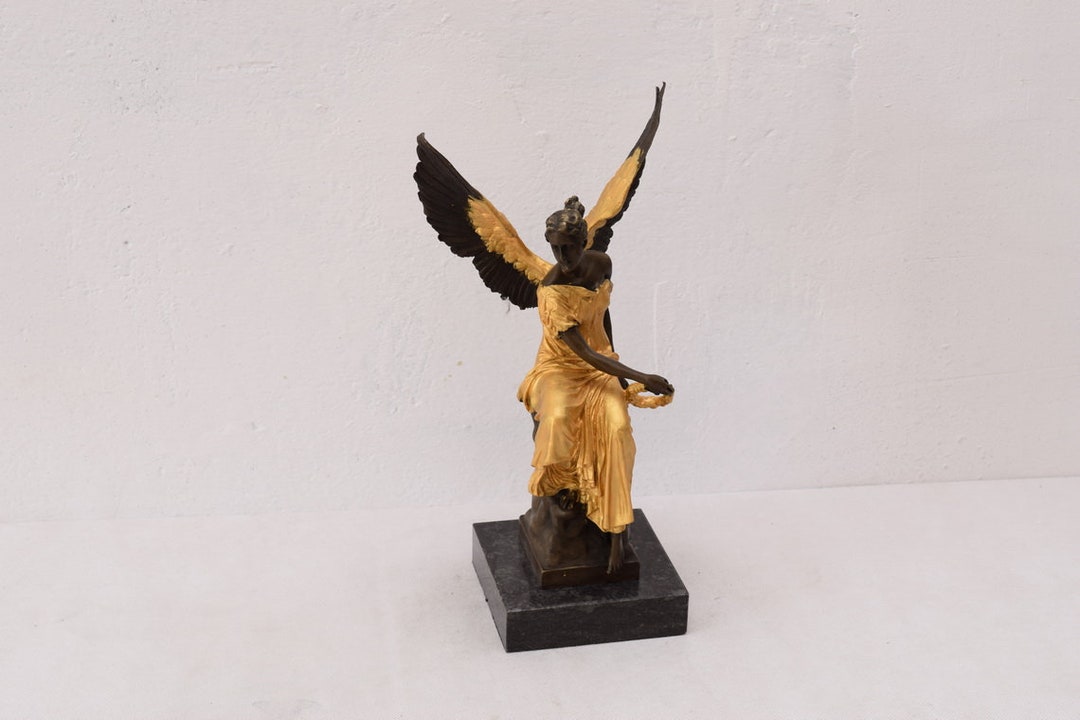Angel With Gold Laurel Wreath Gilded Bronze Statue Art Deco Style ...