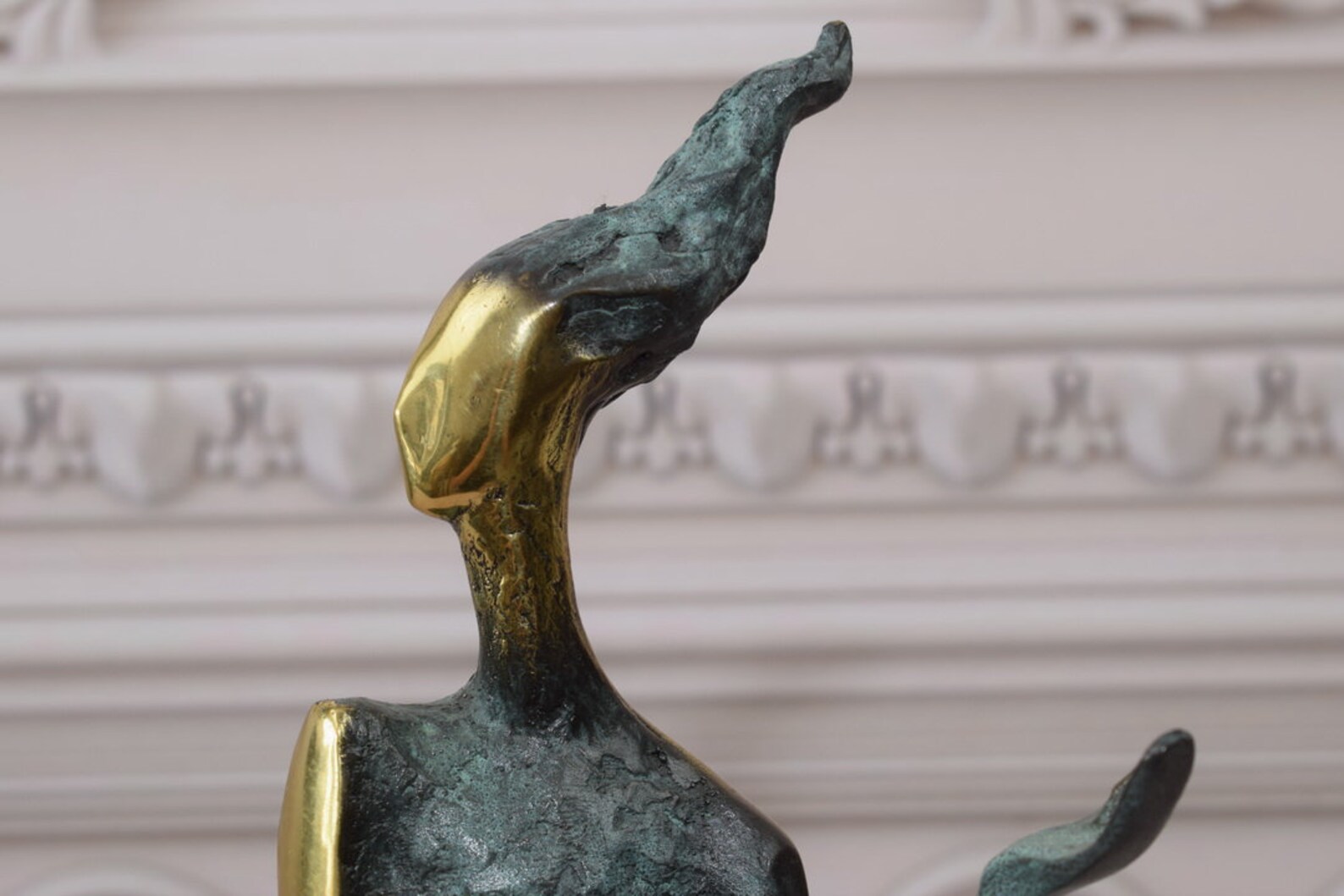 Gilded Patina Bronze Woman Sculpture – Abstract Modernist Art, Marble ...