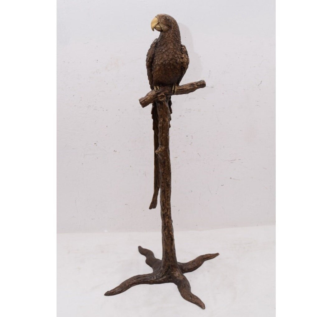 Large Parrot on Branch Bronze Sculpture - Parrot Figurine - Garden ...