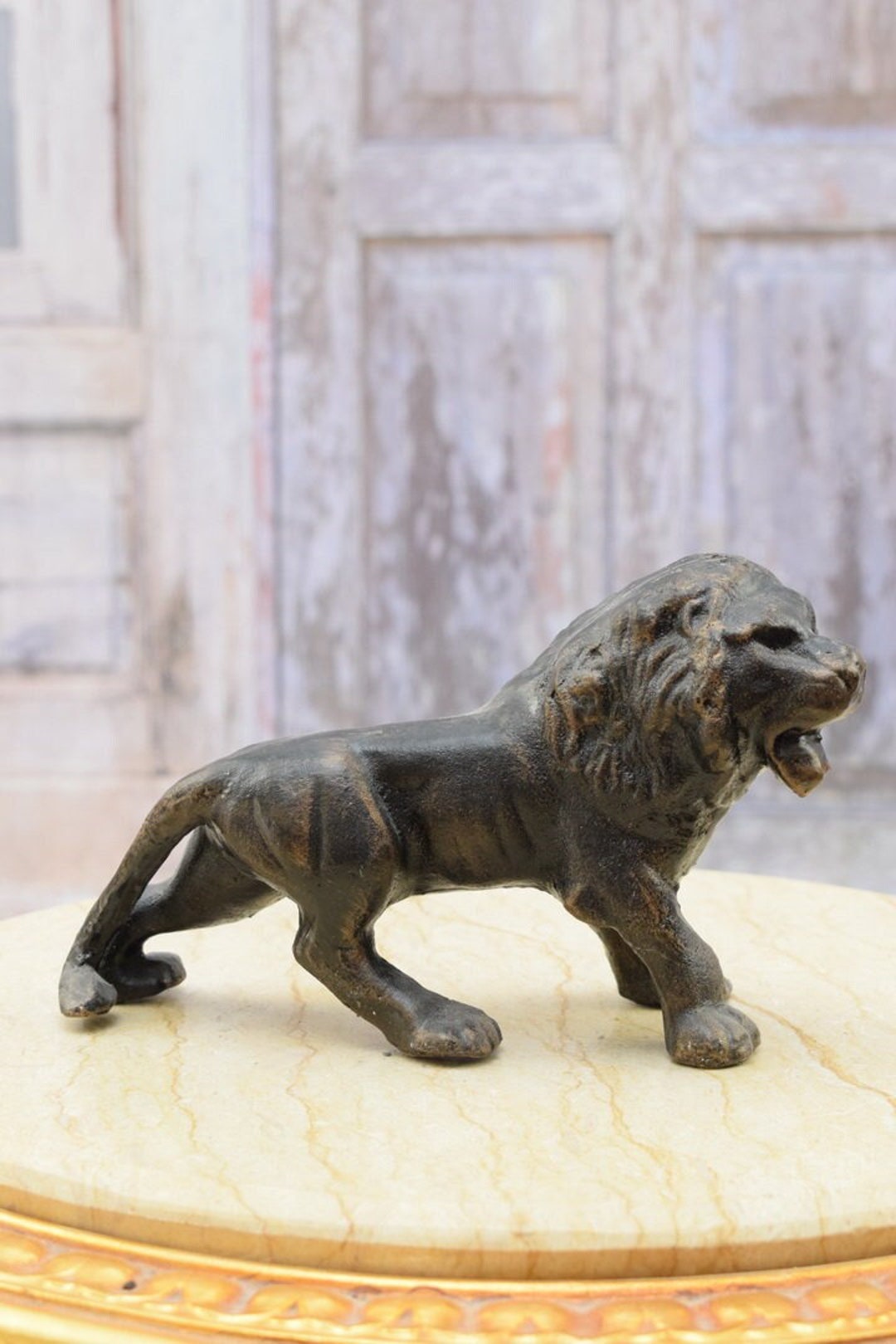 Cast Iron Lion Statue - Lion Sculpture - Animal Sculpture - Vintage ...