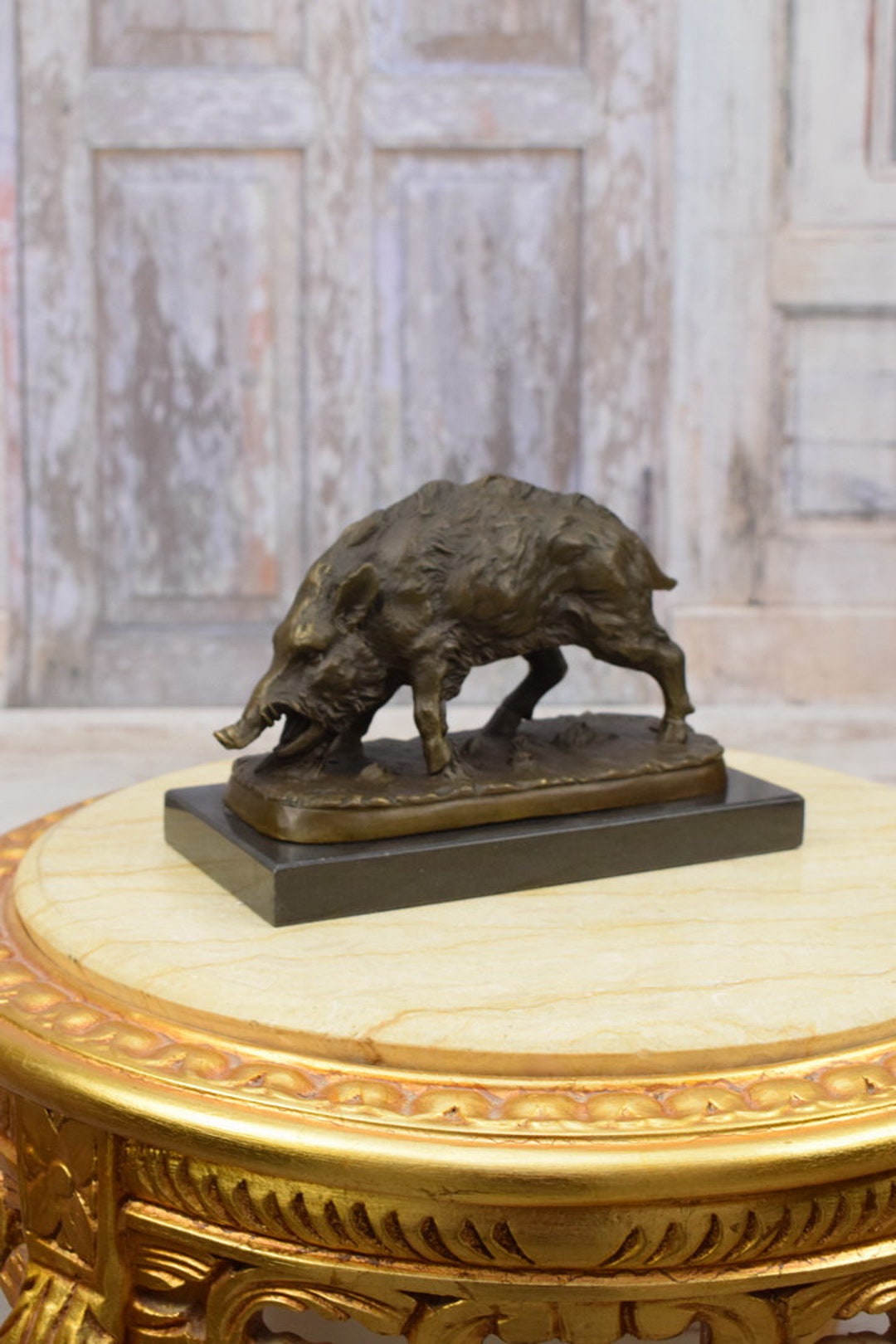 Wild Boar Bronze Statue on Marble Base - Boar Sculpture - Hunter Statue ...