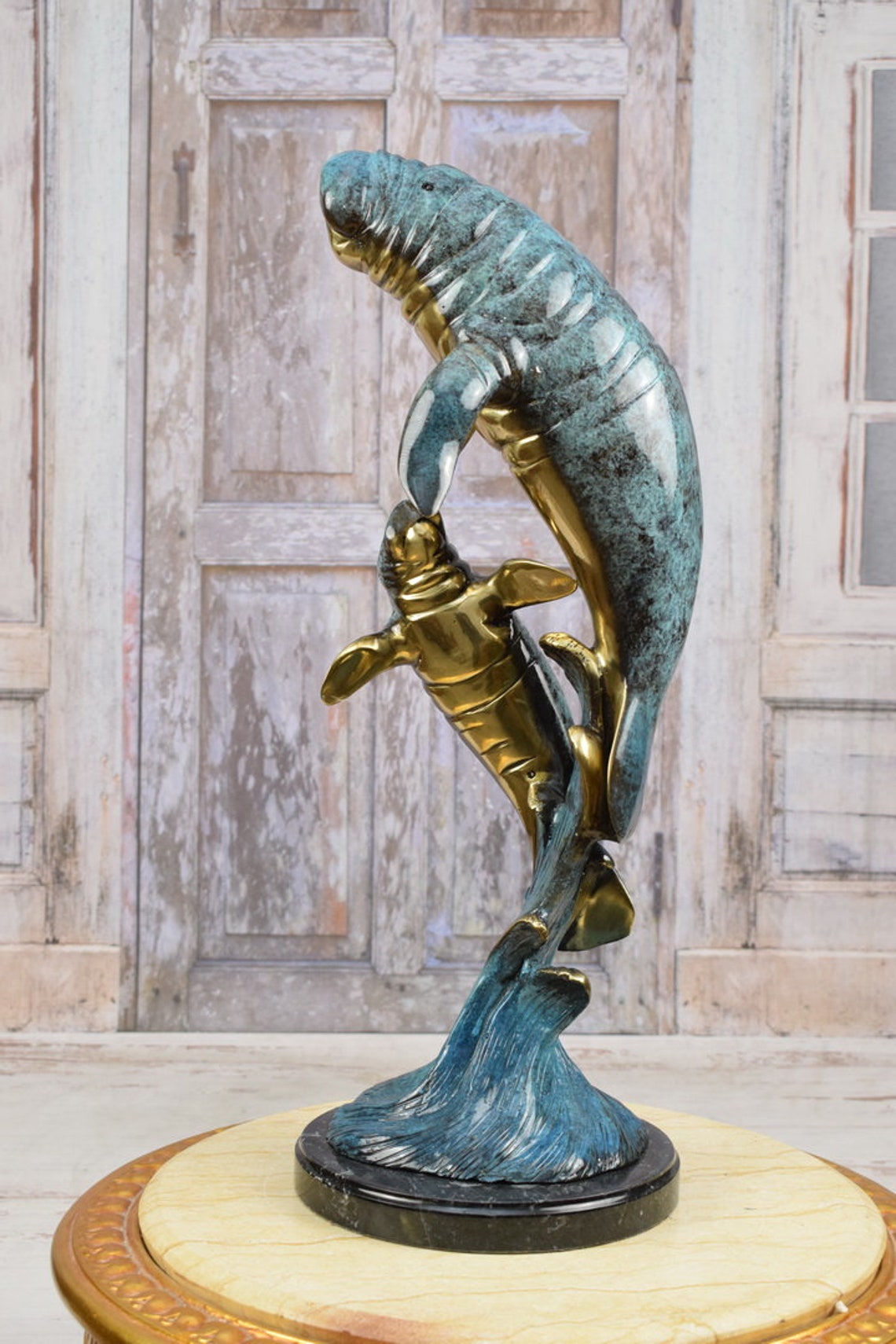 Gilded Bronze Manatee Statue: Vintage Sea Mammal Sculpture - Etsy