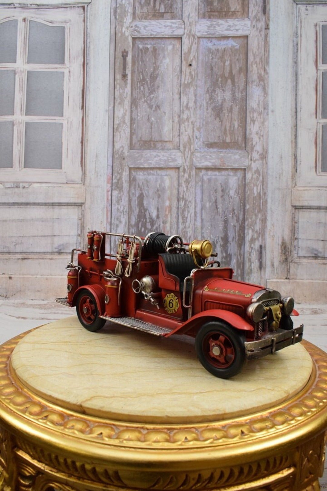 Vintage Model Fire Brigade - Car Old Metal Model - Red and Black Car ...