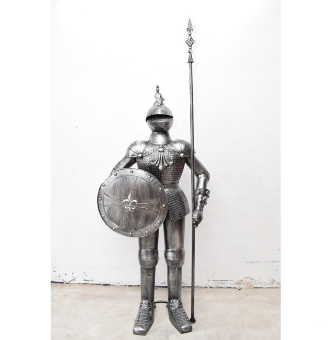 Large Knight Armor With Shield and Spear - Metal Statue Knight Palace ...