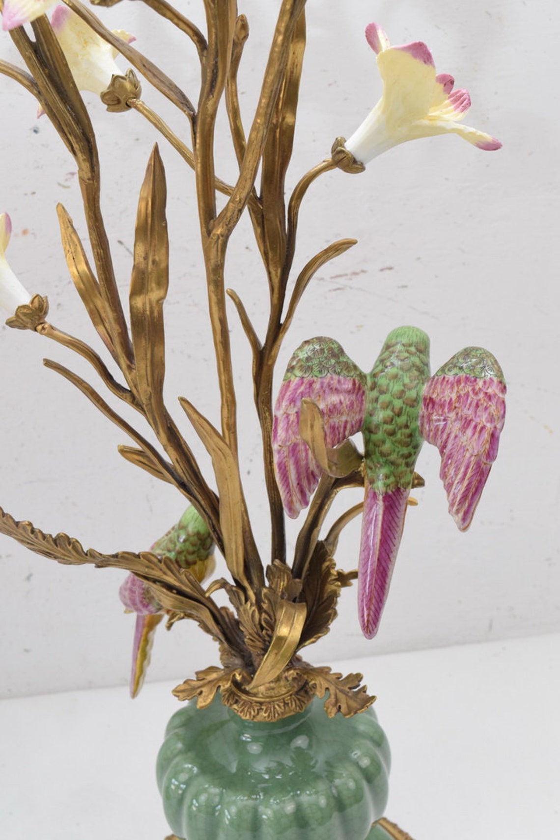 Porcelain Parrots Candlestick Pair: Bronze Tree Branch Ornaments - Etsy