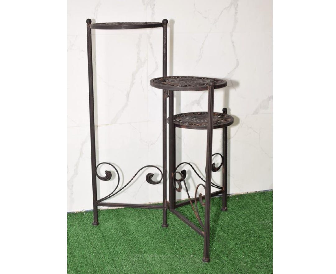 Triple Plant Stand – Folding Metal Flower Stand – Stable Brown Indoor ...